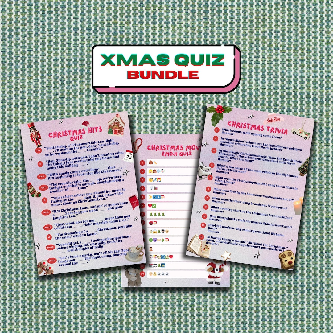 Printable Festive Christmas Quiz Bundle Trivia, Emoji Movie Game, and ...