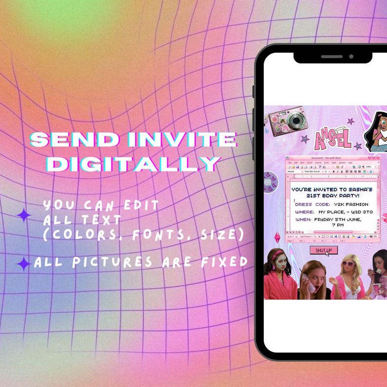 Printable Y2K Party Invitation Template; Instant Editable Early 2000s ...