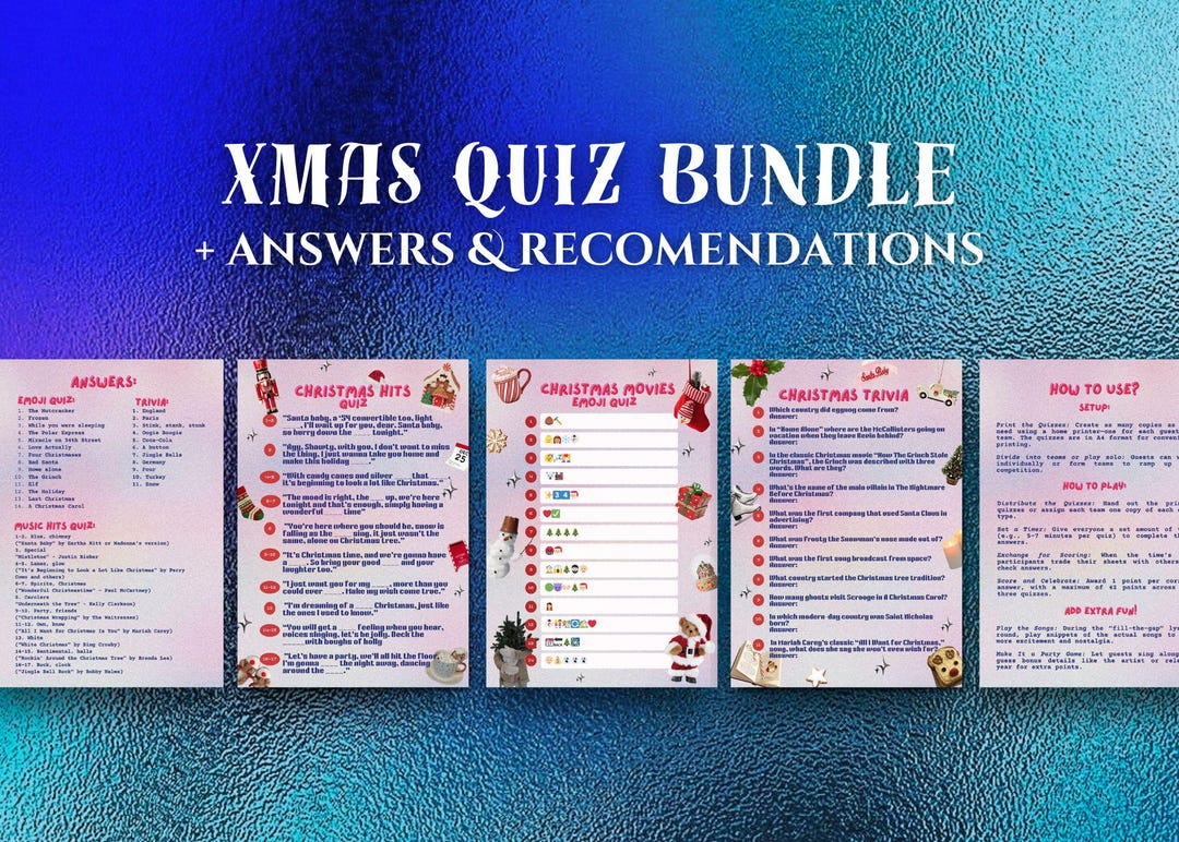 Printable Christmas Quiz Bundle; Xmas Trivia, Emoji Quiz, Music Game ...
