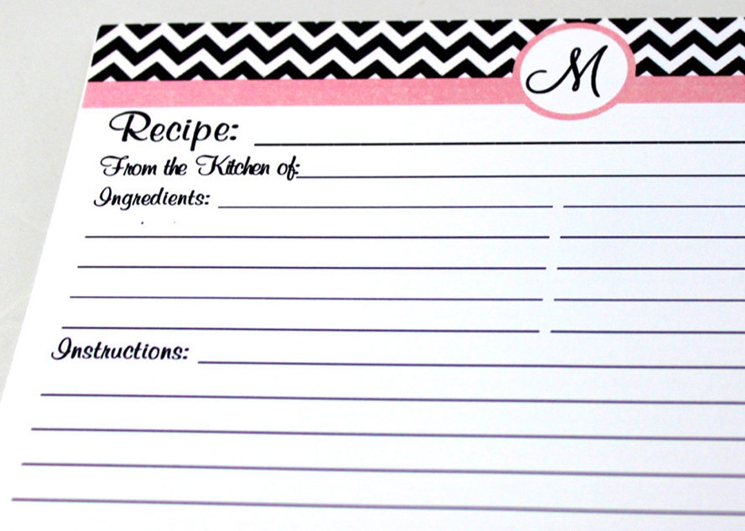 Personalized 10 Recipe Cards Black and White Chevron Zigzag With Your ...