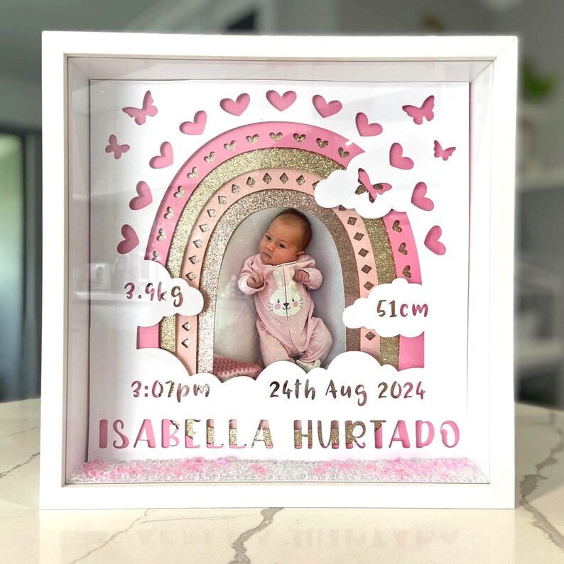Personalised Baby Stats Shadow Box Frame | Custom Baby Keepsake | 3D ...