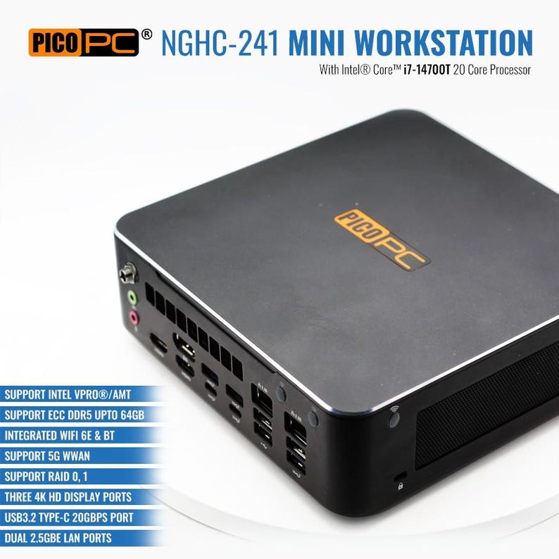 PICOPC Intel® 14th Gen I7 Mini Workstation PC With Vpro 3xdisplay, Dual ...