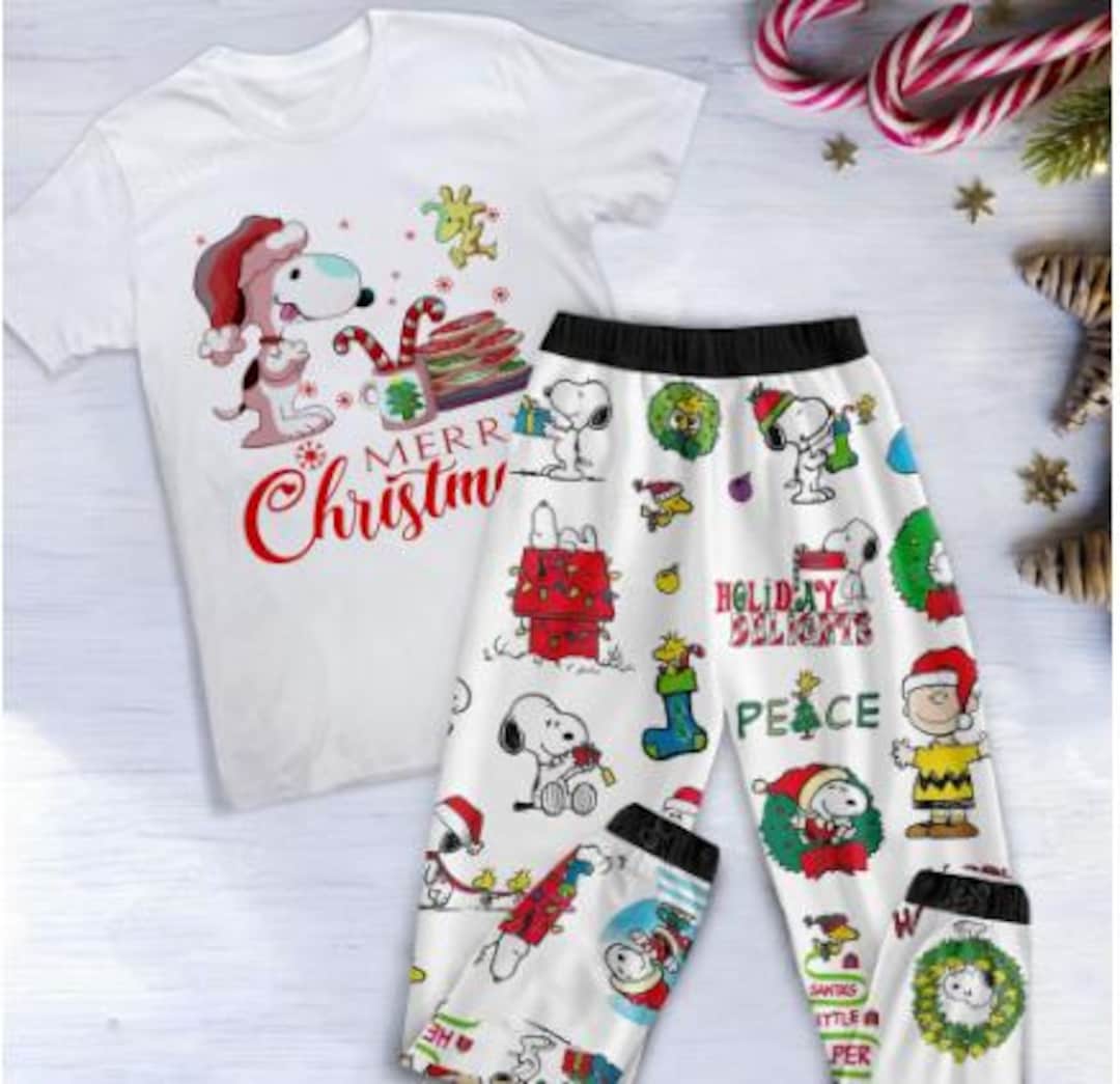 Snoopy Christmas Pajamas Set, Cute Dog Personalized Family Pajamas ...