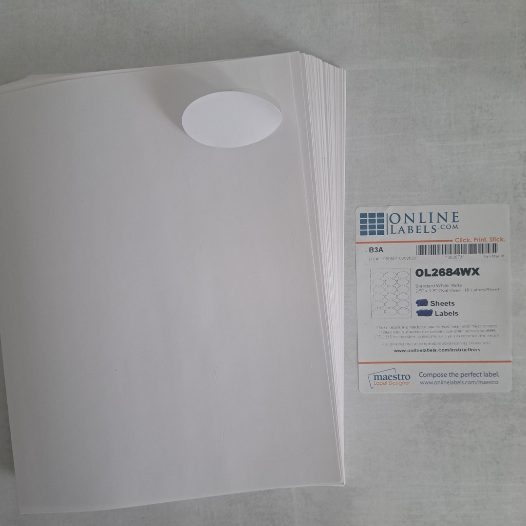 774 Labels 43 Sheets 1.5 X 2.5 White Matte Oval Shaped Blank Labels for ...