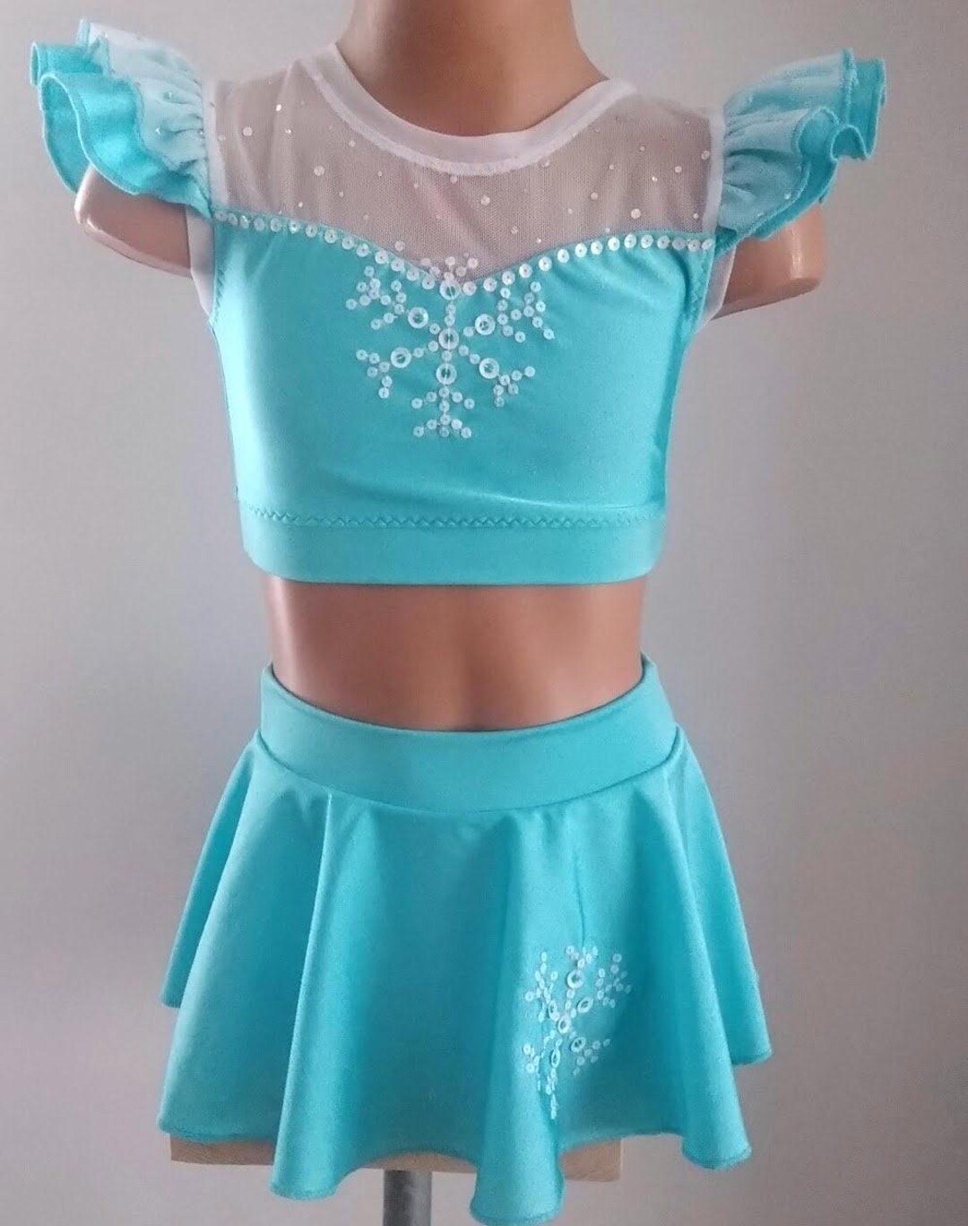 Elsa Inspired Performance Dance Costume Set – Sequin Snowflake Crop Top ...