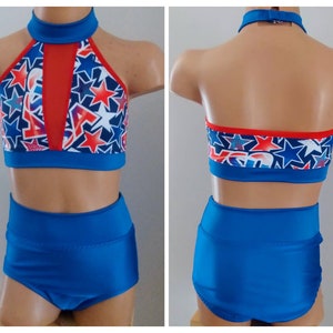 Patriotic 2-piece Dance Costume Set – Nylon Spandex Performance Outfit ...
