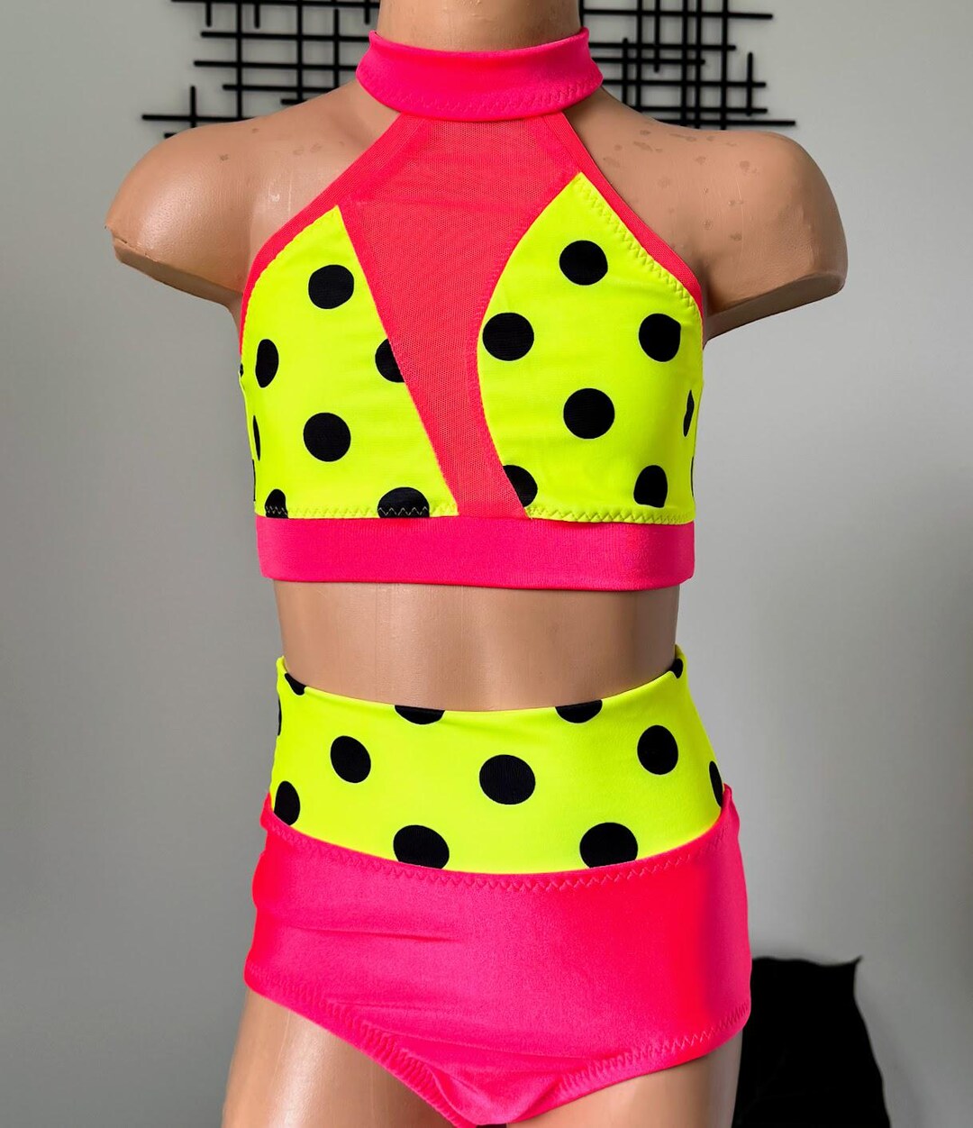 Custom Polka Dots Dance Costume Base-design Your Own - Neon Halter Crop ...