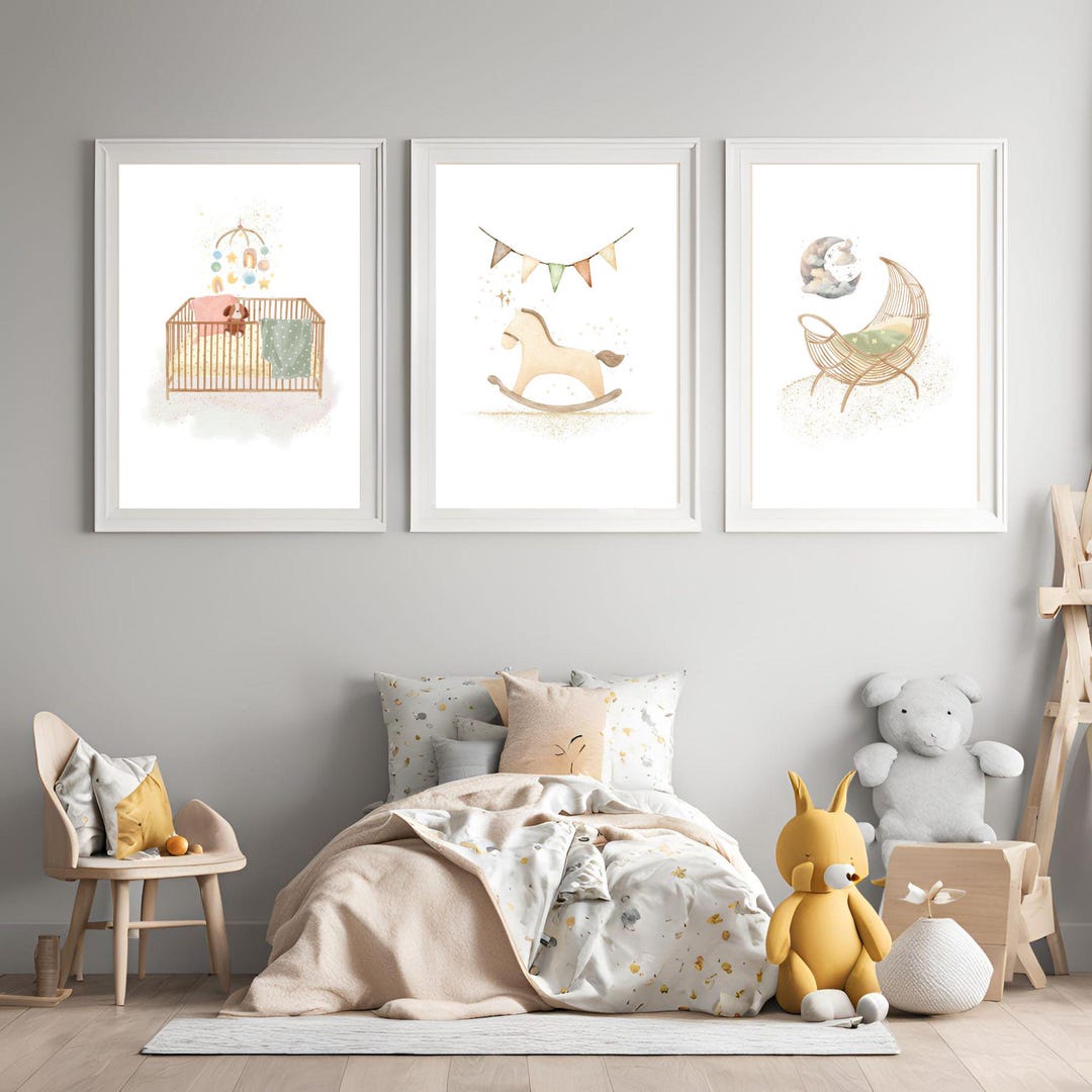 Baby Crib Nursery Wall Art Set of Three Digital Print Nursery ...