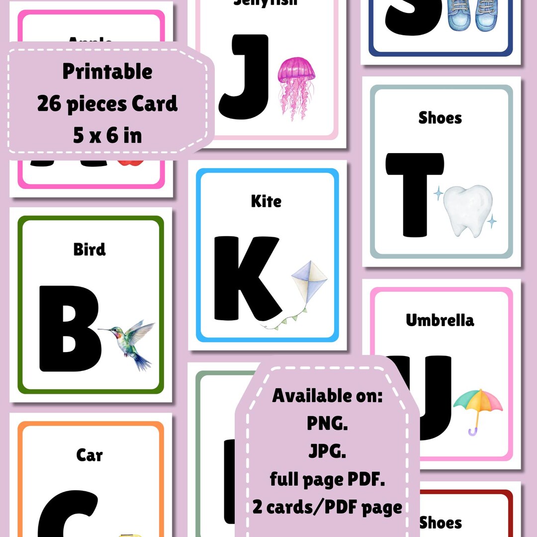 Alphabet Flashcards 26 Pieces Digital Download. Alphabet Flash Card ...