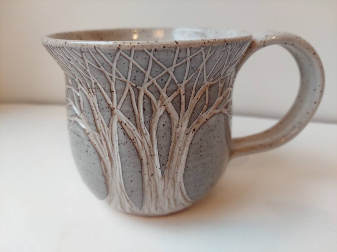 Hand Carved Tree Gray Coffee Mug Similar but Unique - Etsy