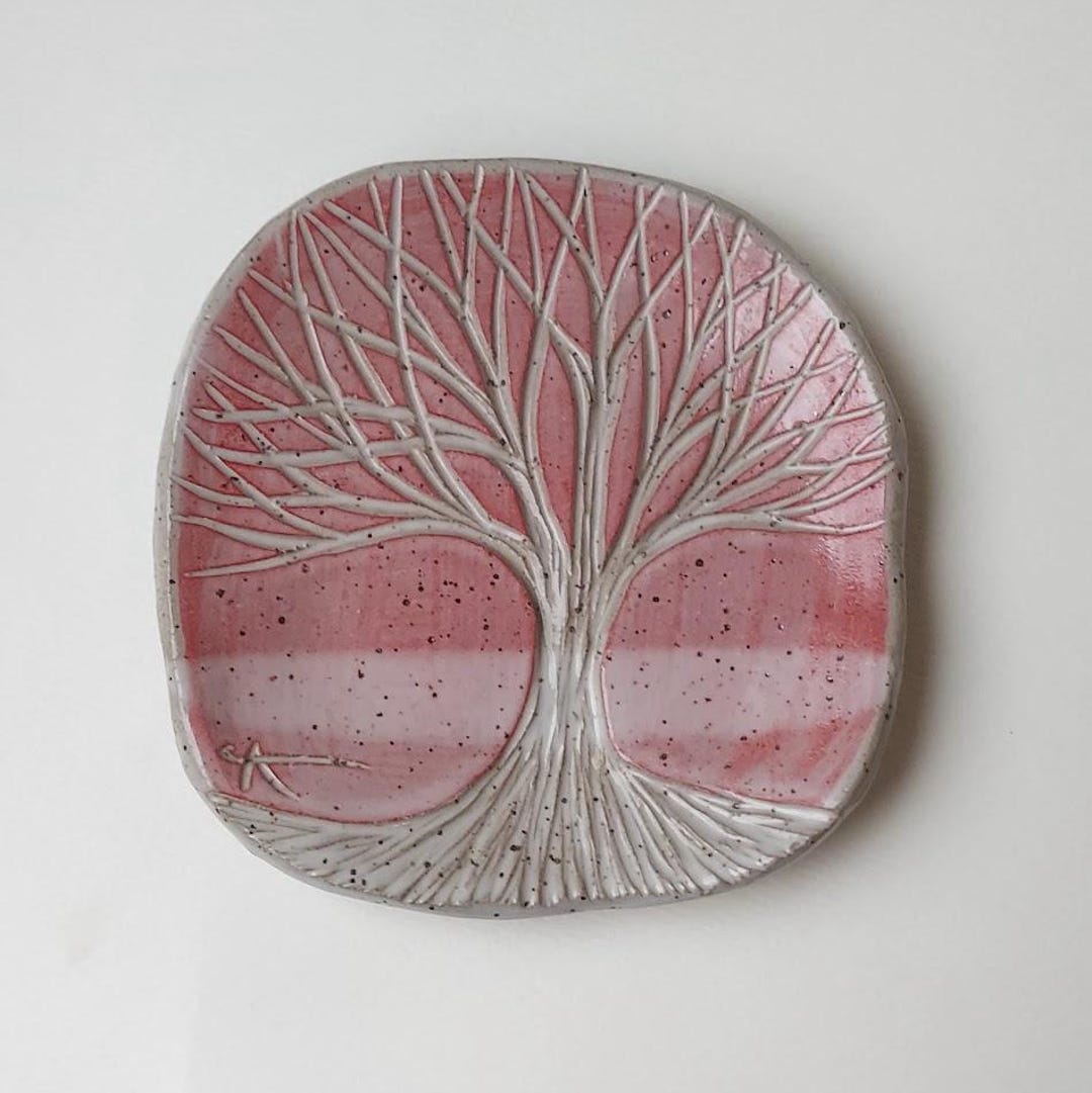 Pottery Tray With Hand Carved Tree, Various Colors - Etsy