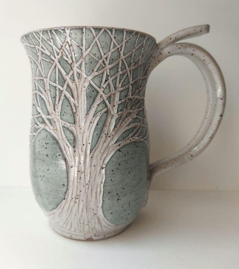 Pottery Tankard With Hand Carved Tree - Etsy