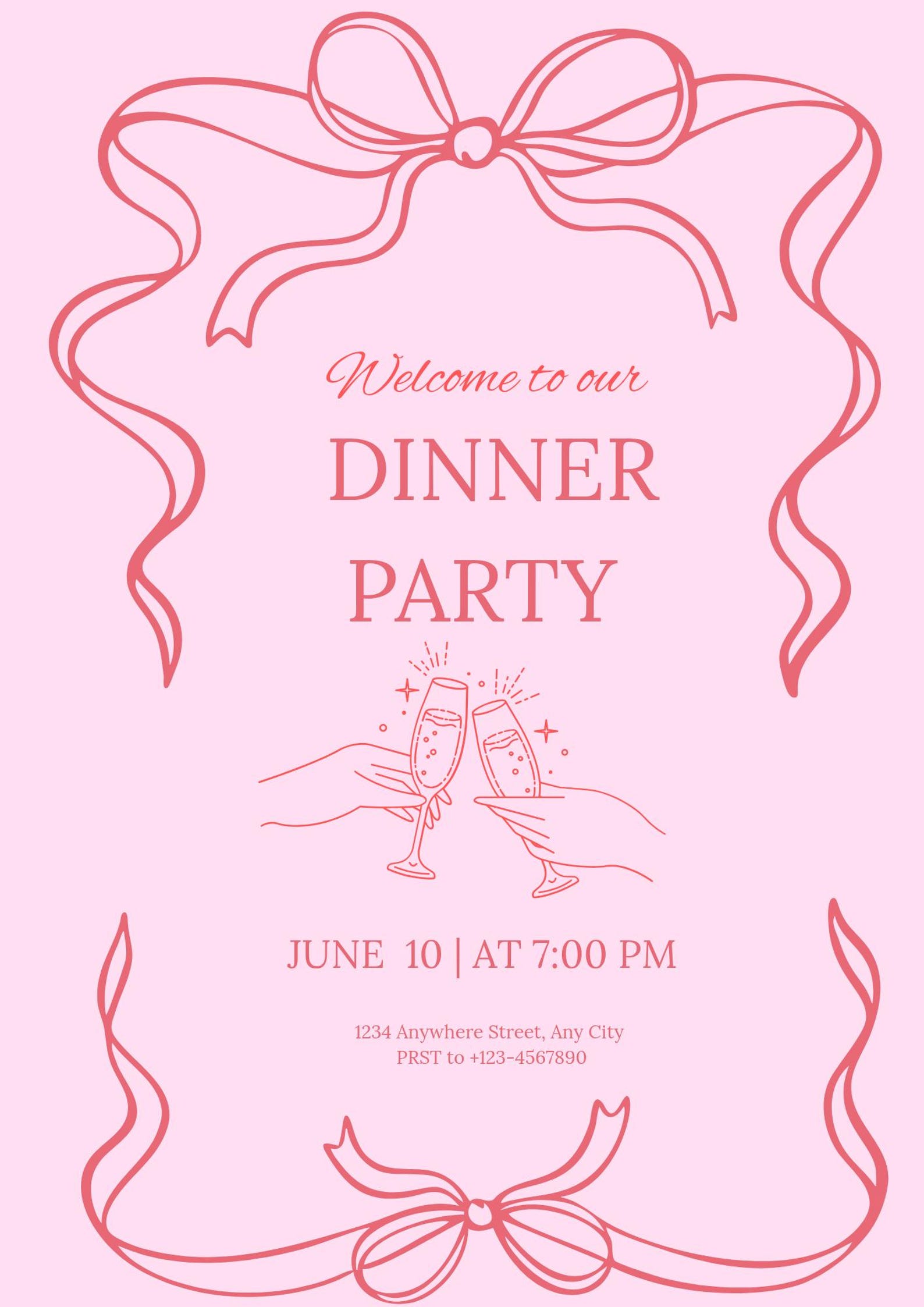 Pink Champagne Toast Dinner Invitation: Elegant Event Template (DIY ...