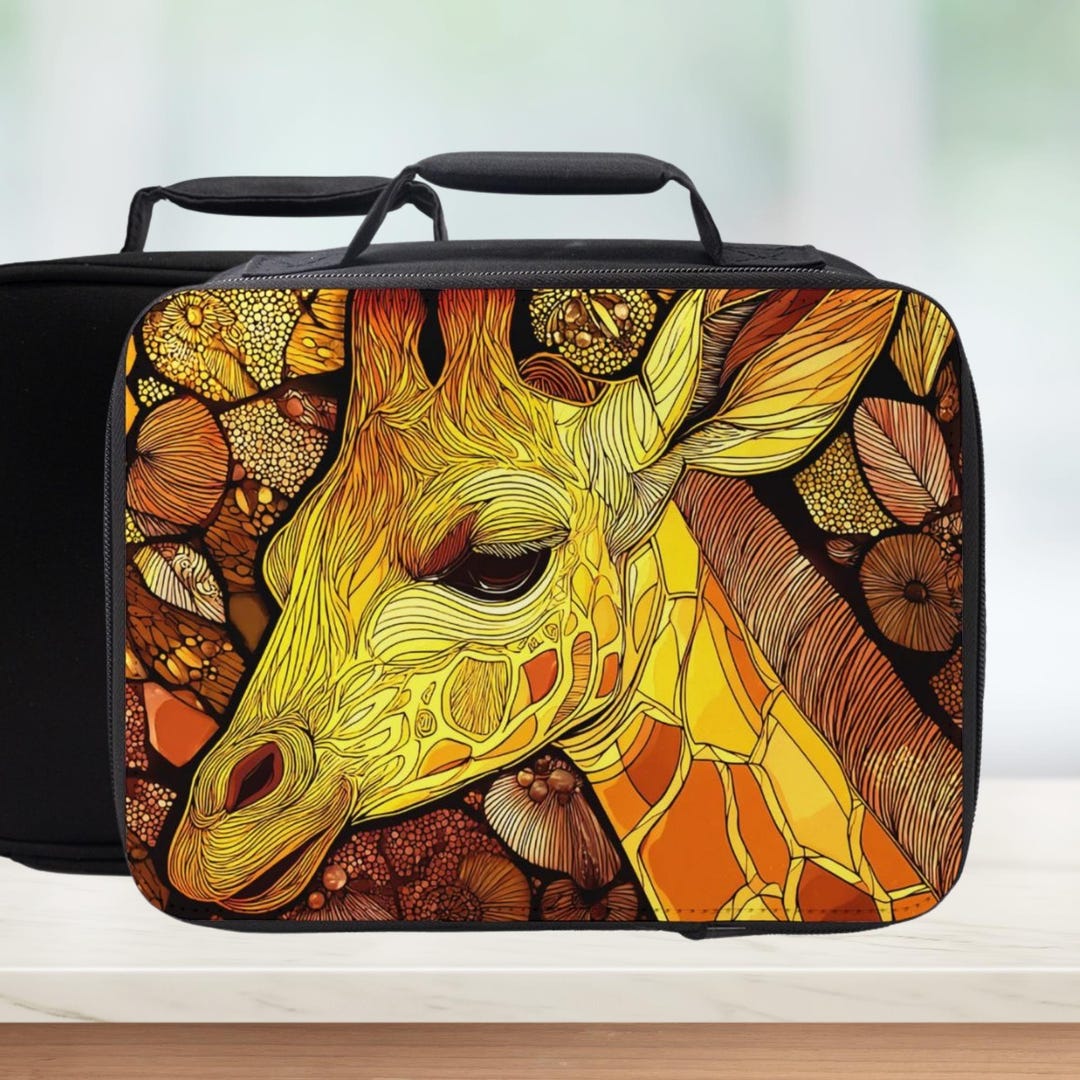 Golden Stained Glass Giraffe Insulated Lunch Bag - Zoo Animal Lunchbox ...