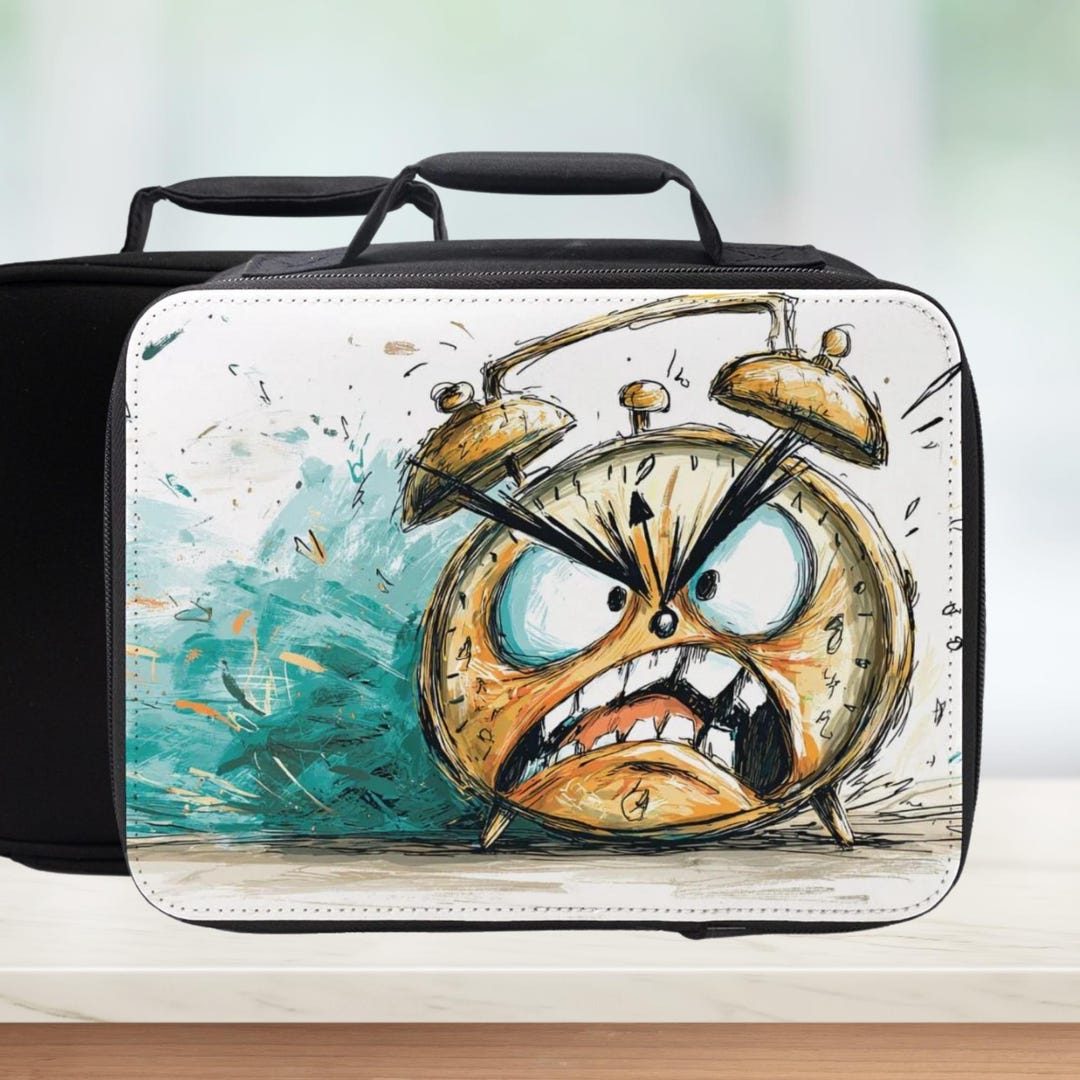 Angry Alarm Clock Insulated Lunch Bag - Cartoon Art Lunchbox for Kids ...