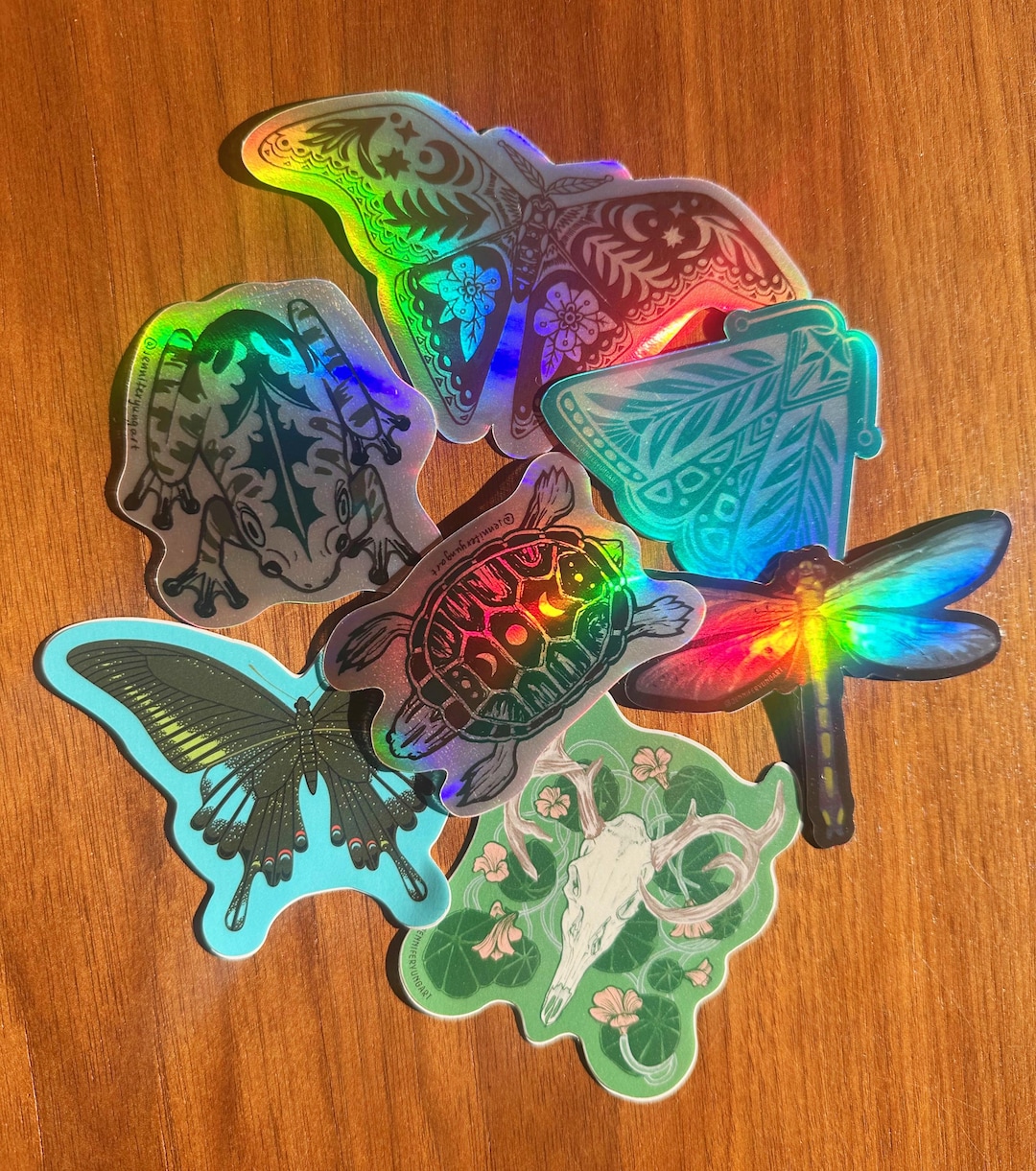 Holographic Art Nouveau Cosmic Creatures Stickers Moth Dragonfly Cicada ...