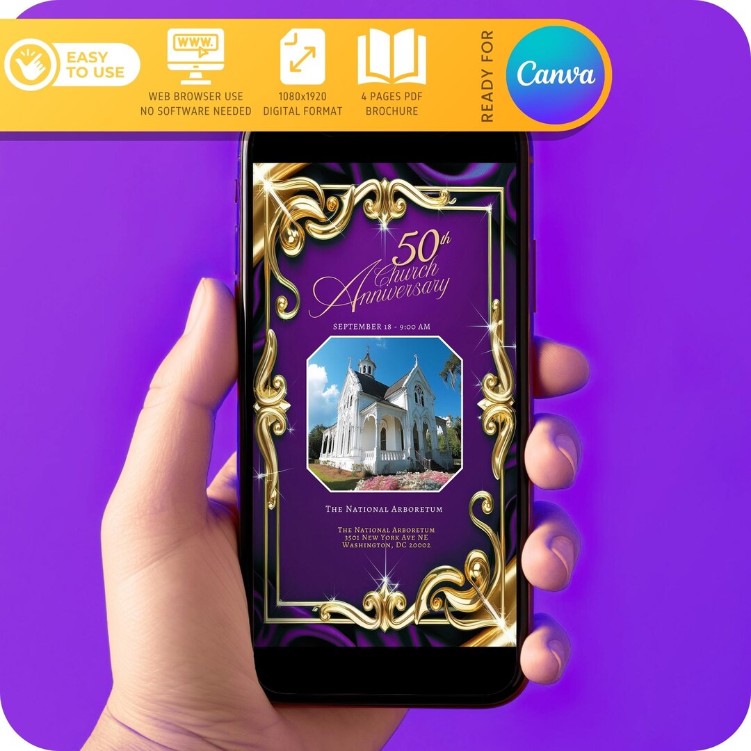 DIY Digital Church Service Program Template With Photo, Luxury Red Gold ...