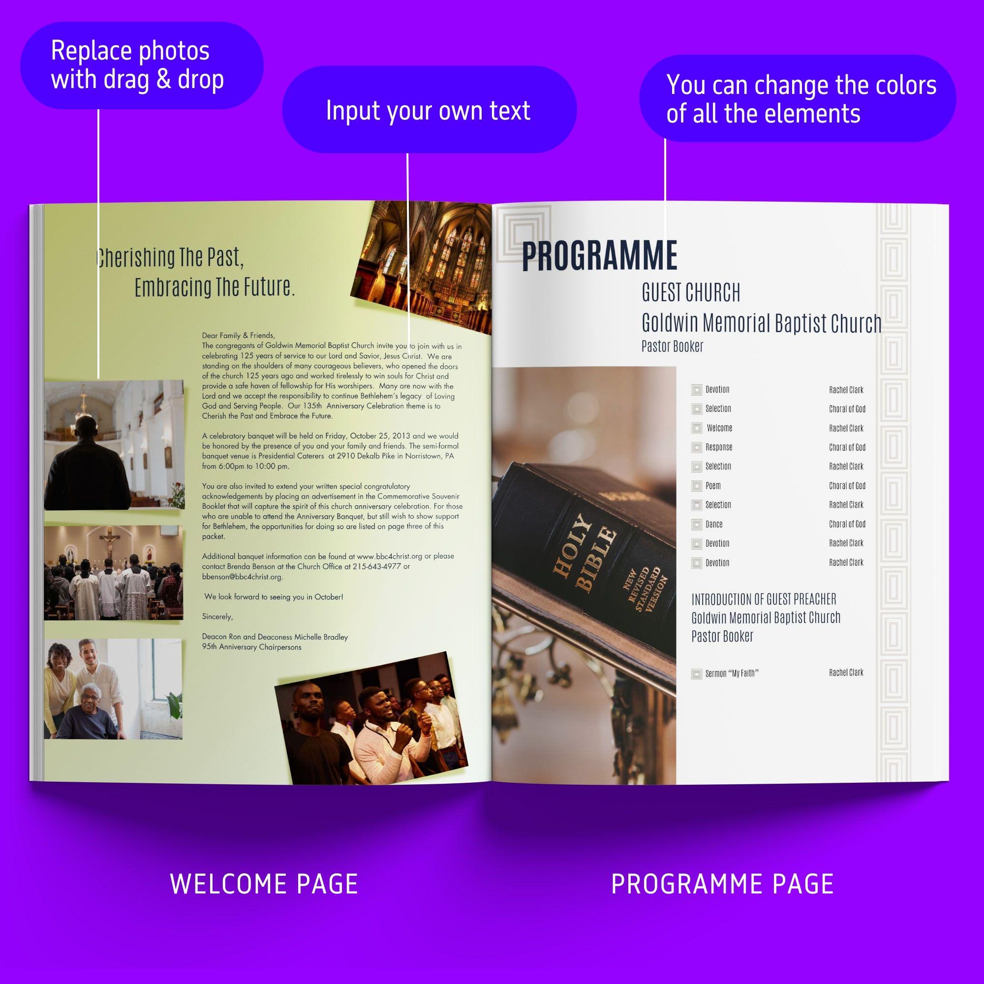 DIY Church Souvenir Book Ad Photo Templates, Editable, Gold Art Deco ...