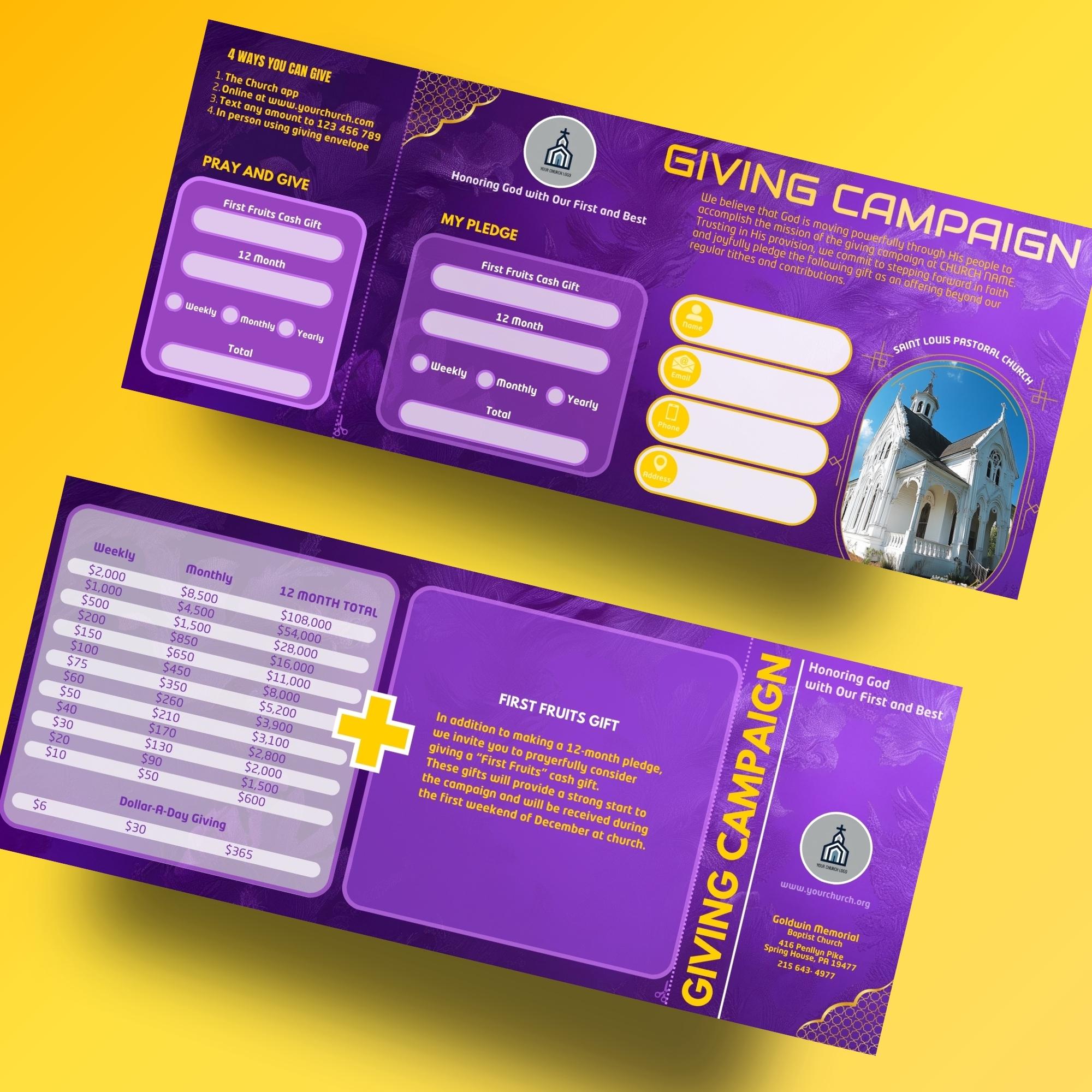 Giving Campaign Card Template for Church Fundraiser Support Card Faith ...