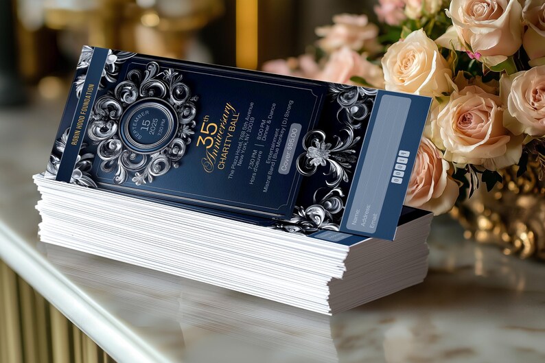 Anniversary Banquet Ticket Template, Charity Ball, Luxury Corporate ...