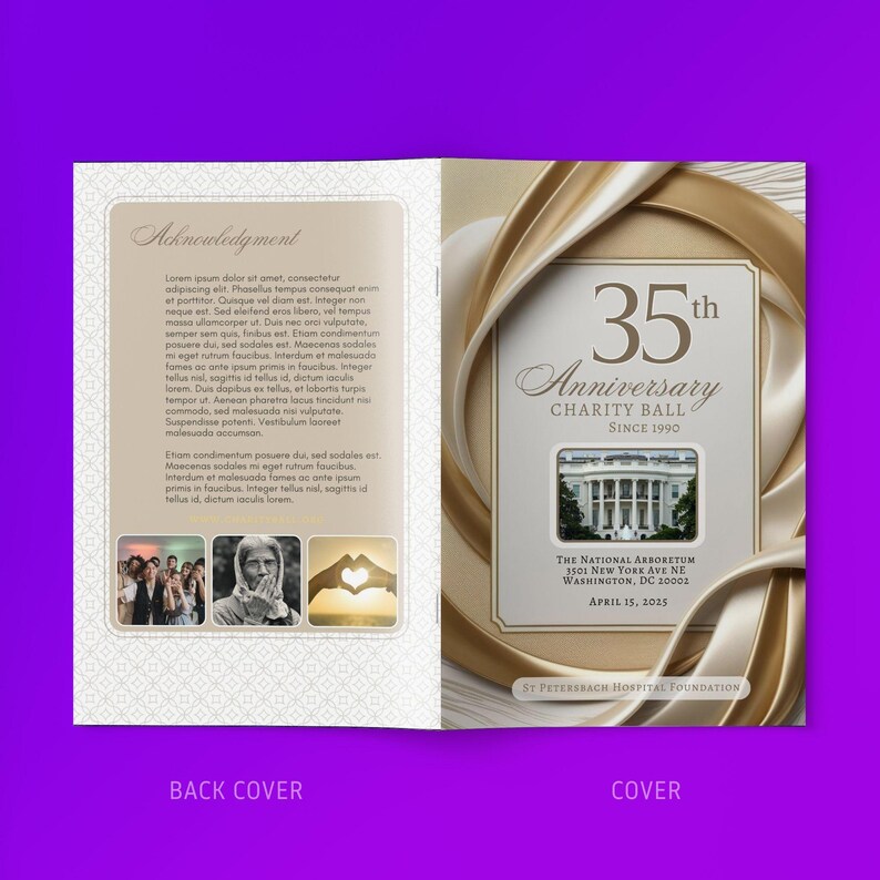 Customizable Anniversary Gala Program Template | Luxury Cream Drape ...