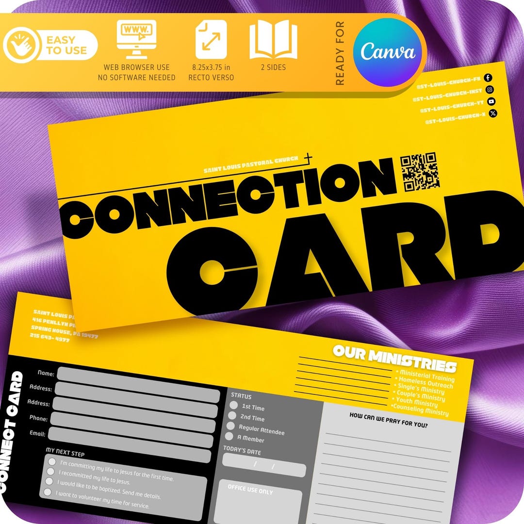 Church Connect Card Template for New Visitors, Editable Church Welcome ...