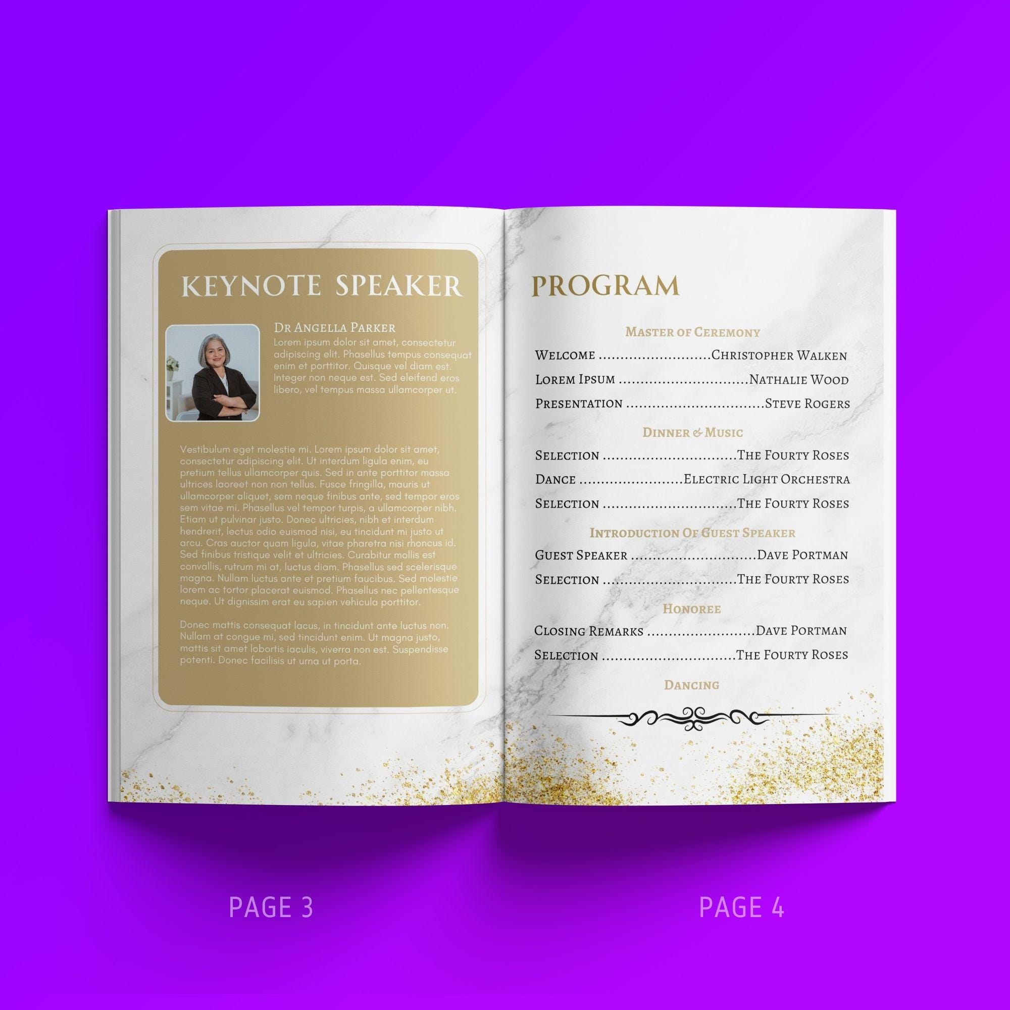 Editable Anniversary Gala Program Template | Luxury Gold Marble ...
