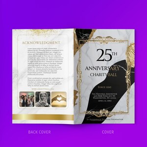 Editable Anniversary Gala Program Template | Luxury Gold Marble ...