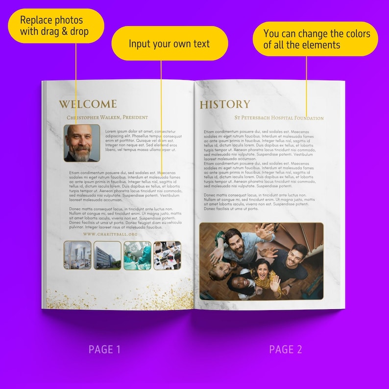 Editable Anniversary Gala Program Template | Luxury Gold Marble ...