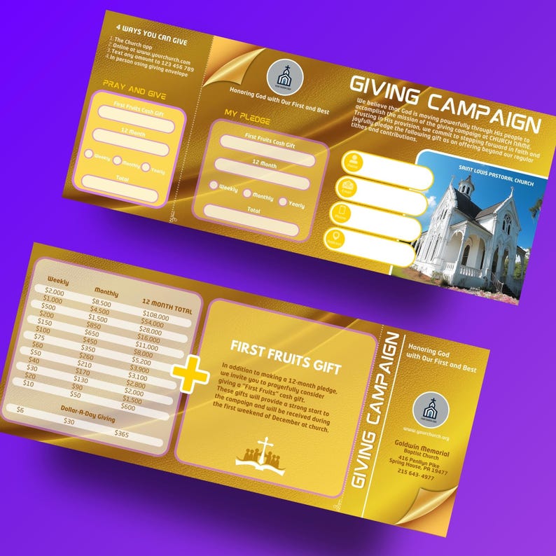 Church Giving Campaign Template Card for Church Fundraiser Support Card ...