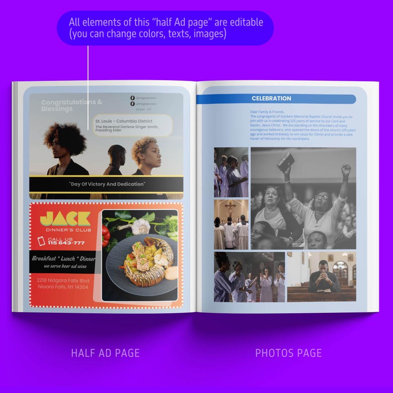 Church Souvenir Book Ad Photo DIY Templates, Editable Congratulations ...