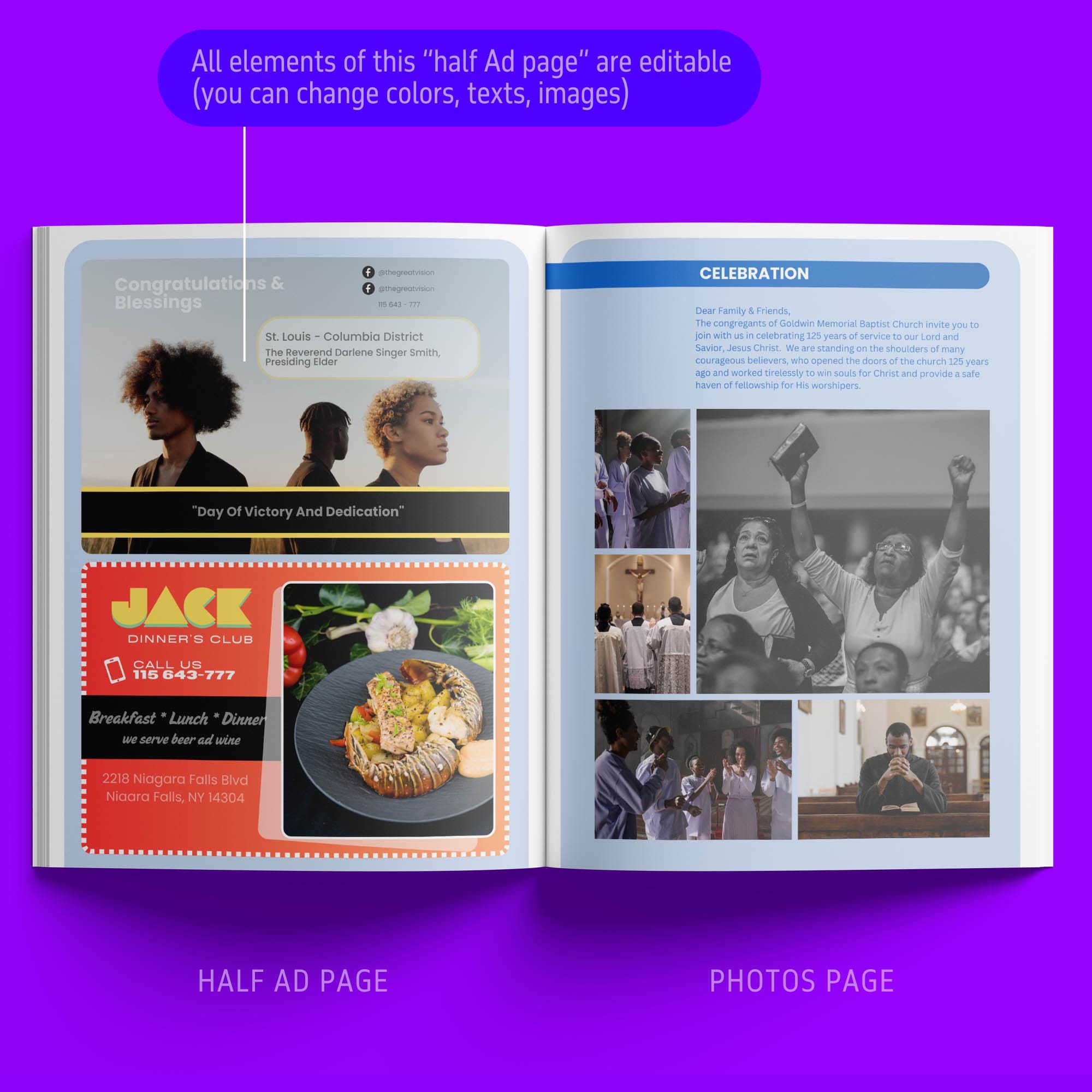 Church Souvenir Book Ad Photo DIY Templates, Editable Congratulations ...