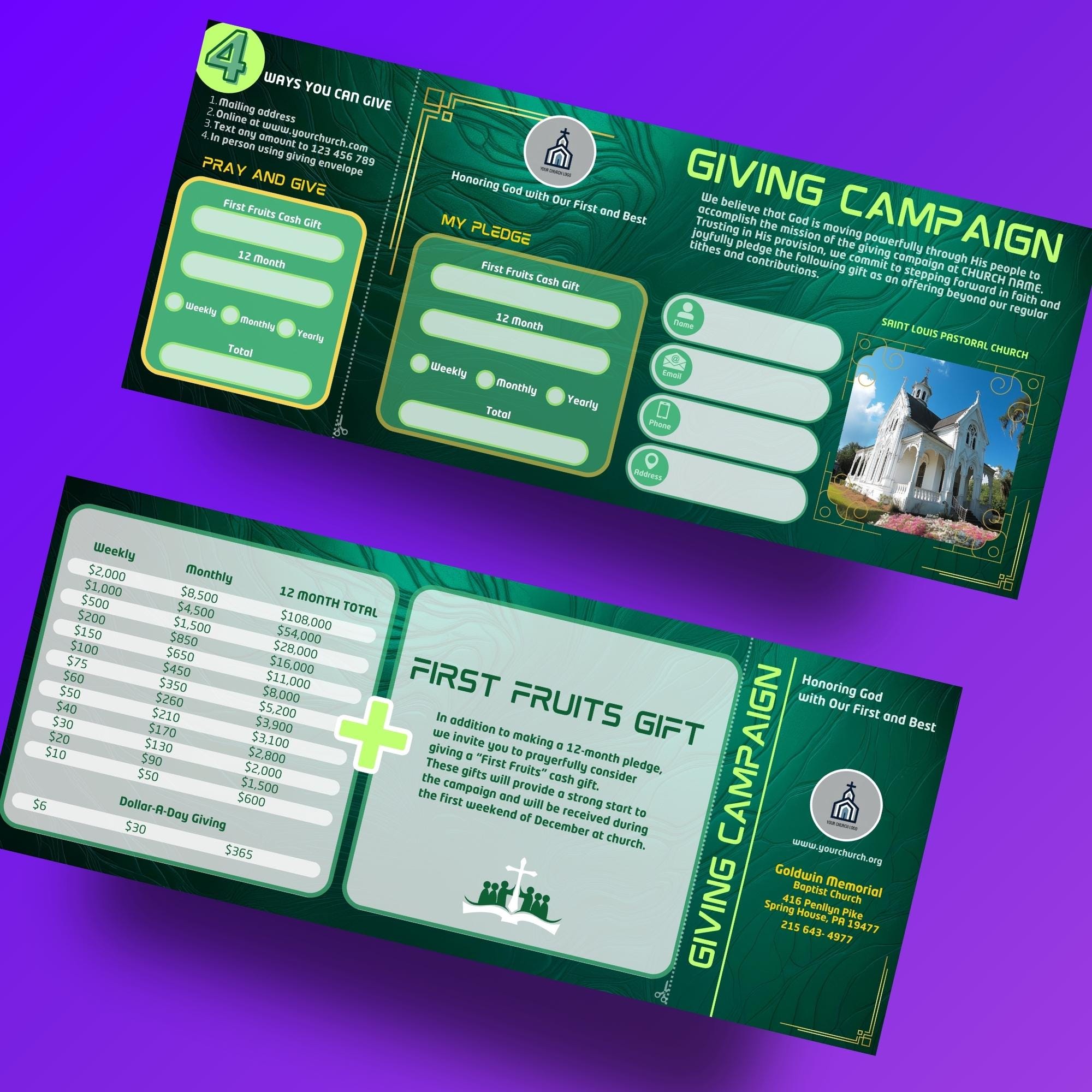 Church Giving Campaign Card Template Donation for Church Fundraiser Support Faith-based ...