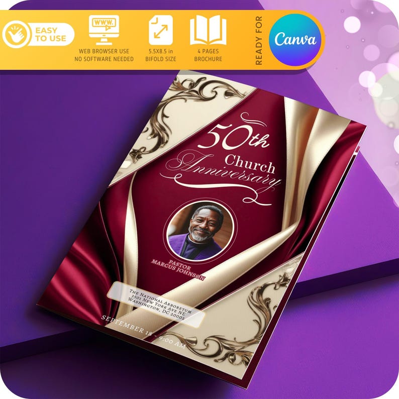 Anniversary Church Program Template, Luxury Red Gold, Pdf Instant ...