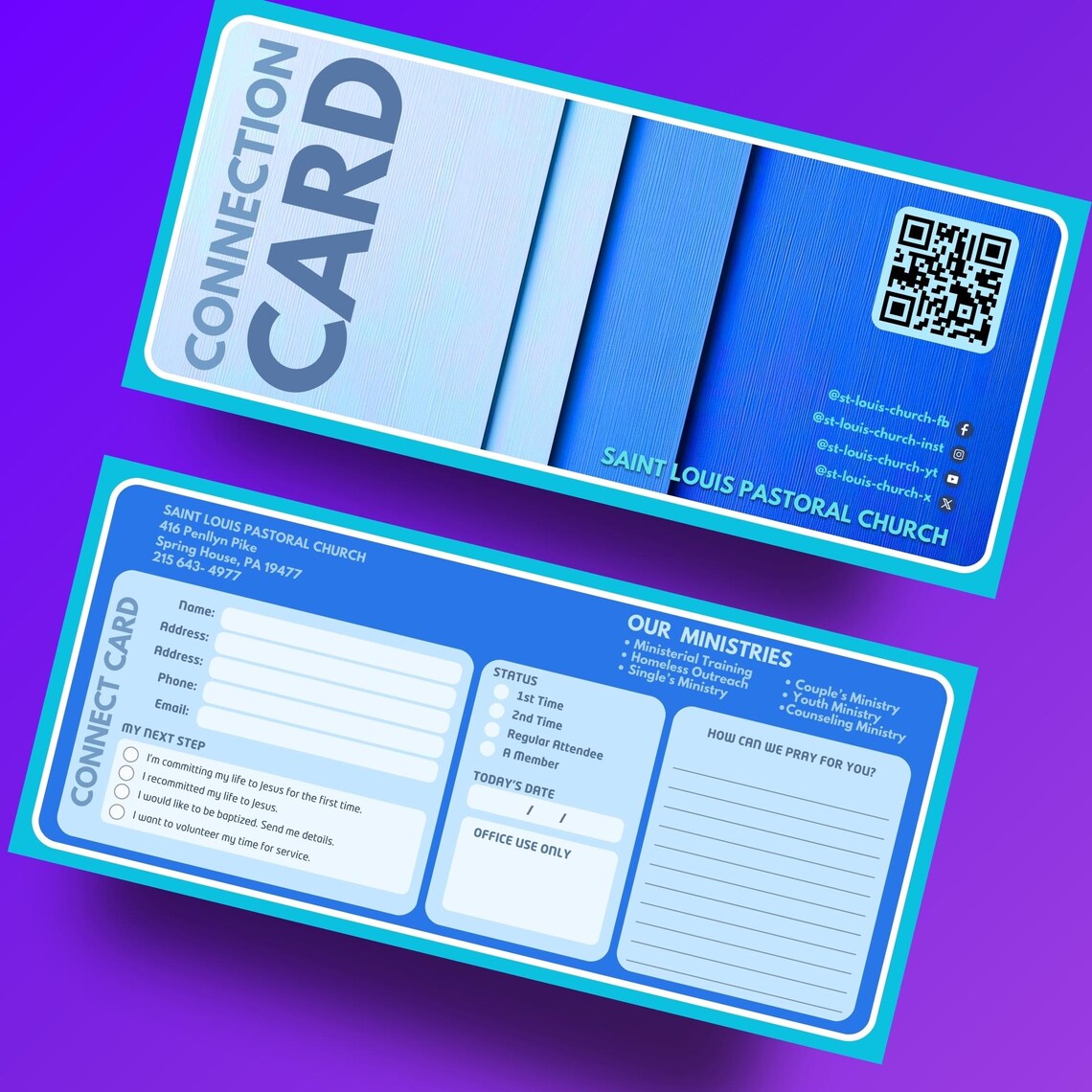 Church Visitor Connect Card Template, Blue Editable Church Welcome ...