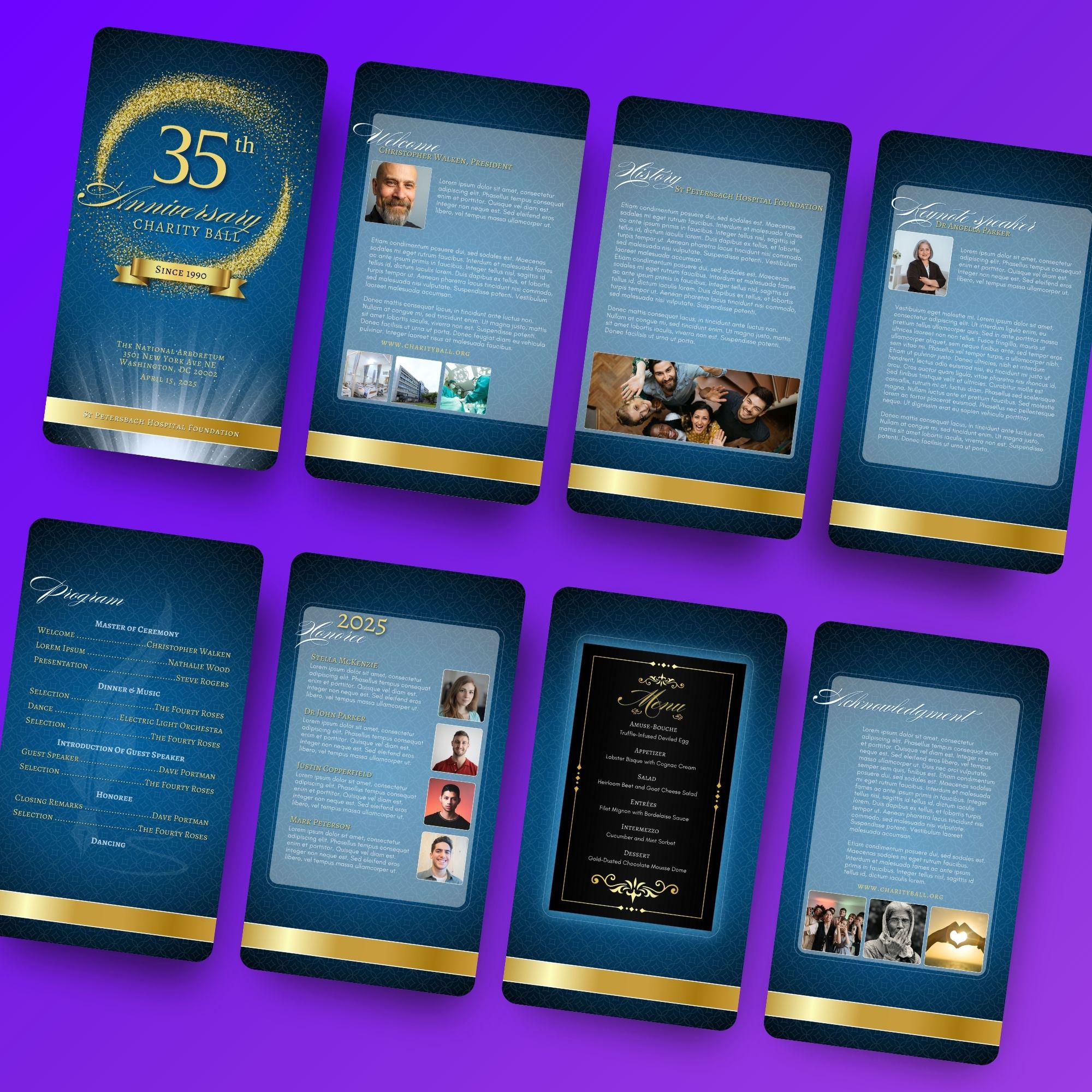 Digital Anniversary Gala Program Template | Luxury Blue Gold ...