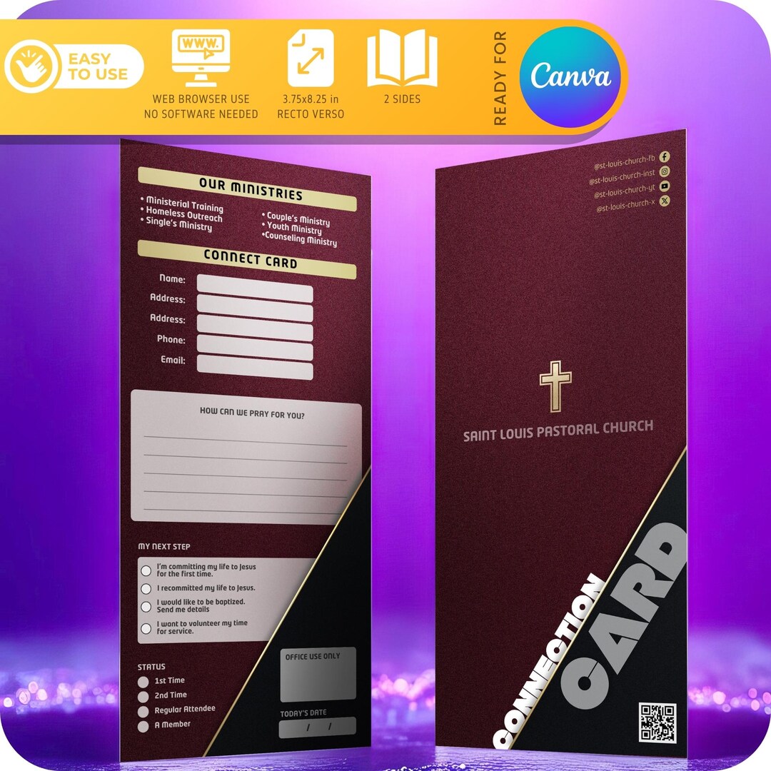 Editable Church Connection Card Template for New Visitors, Deep Red ...