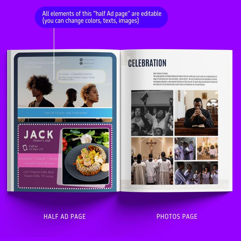 DIY Church Souvenir Book Ad Photo Templates, Editable, Gold Art Deco ...