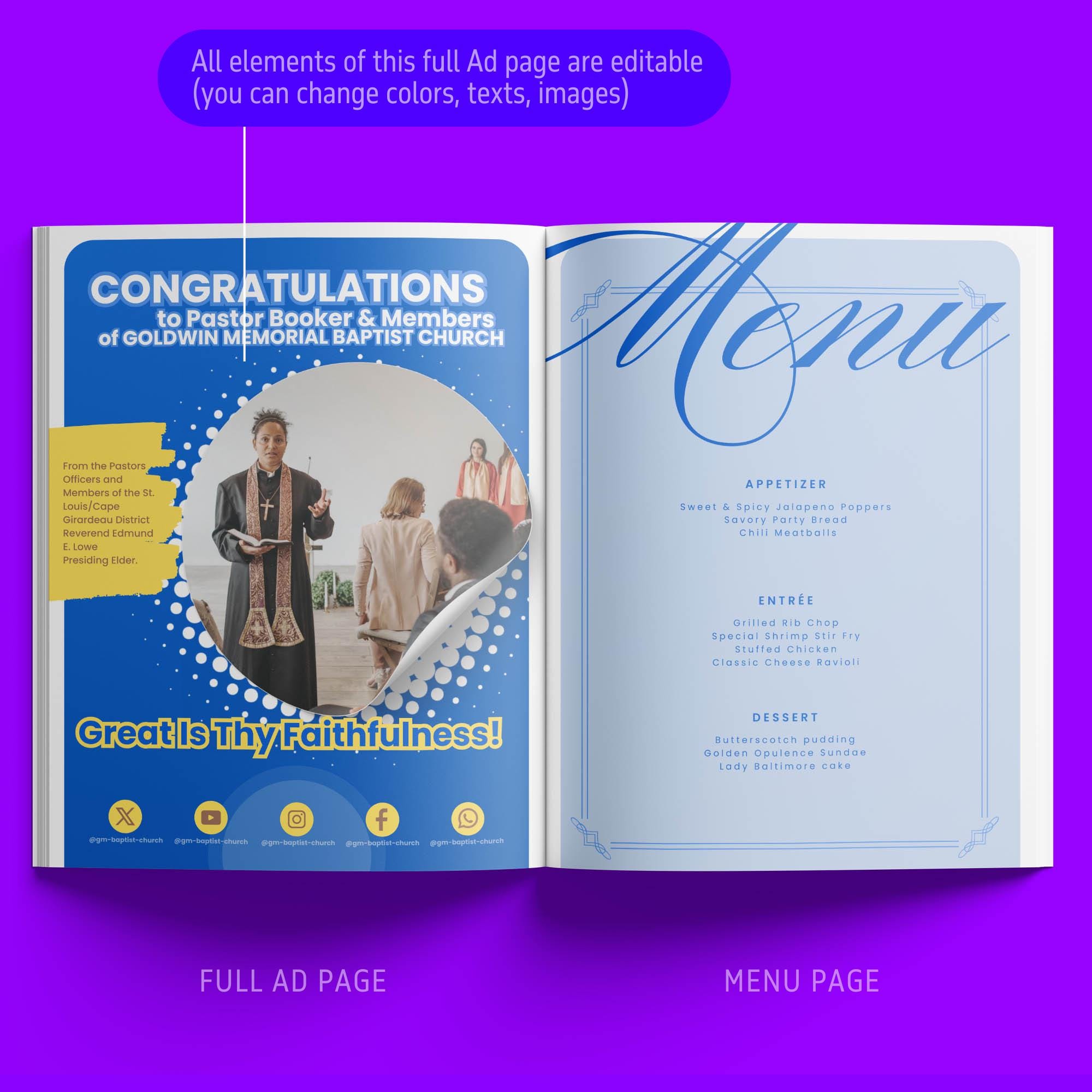 Church Souvenir Book Ad Photo DIY Templates, Editable Congratulations ...