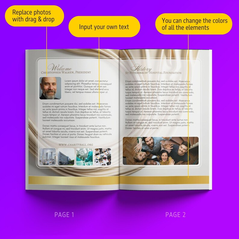 Customizable Anniversary Gala Program Template | Luxury Cream Drape ...