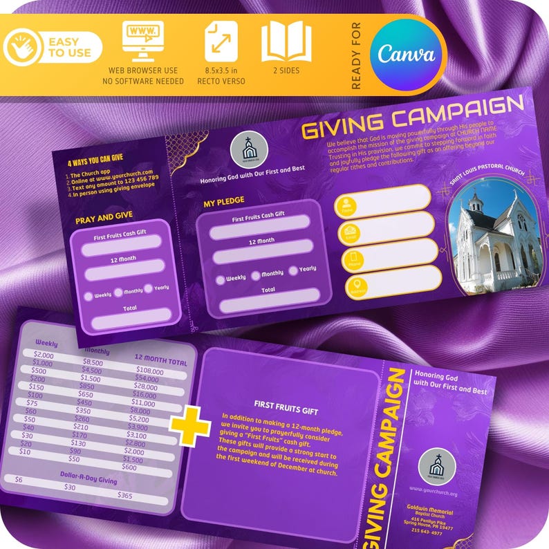 Giving Campaign Card Template for Church Fundraiser Support Card Faith-based Contribution Appeal ...