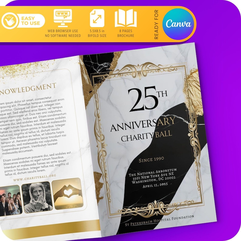 Editable Anniversary Gala Program Template | Luxury Gold Marble ...