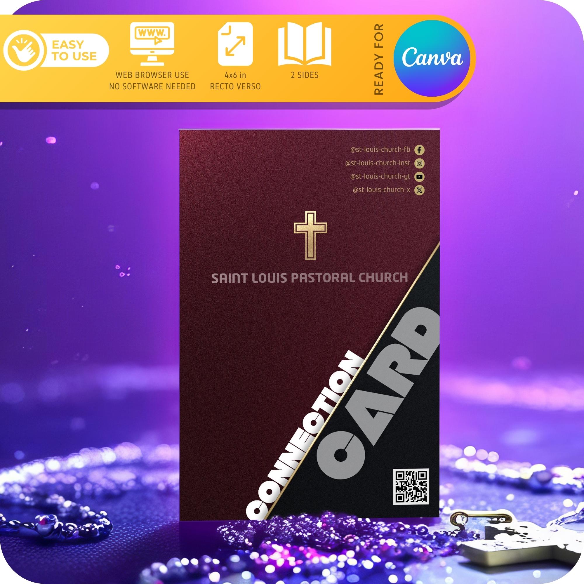 Editable Church Connect Card Template for New Visitors, Deep Red & Gold ...