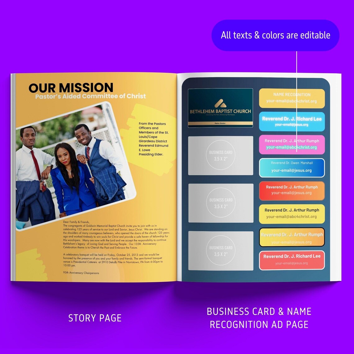 DIY Church Souvenir Book Ad Photo Templates, Editable, Gold Art Deco ...