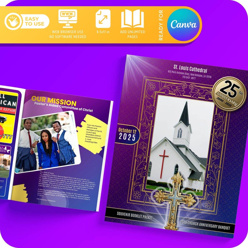 Editable Church Souvenir Book Ad Photo Templates, DIY, Gold Ornament ...