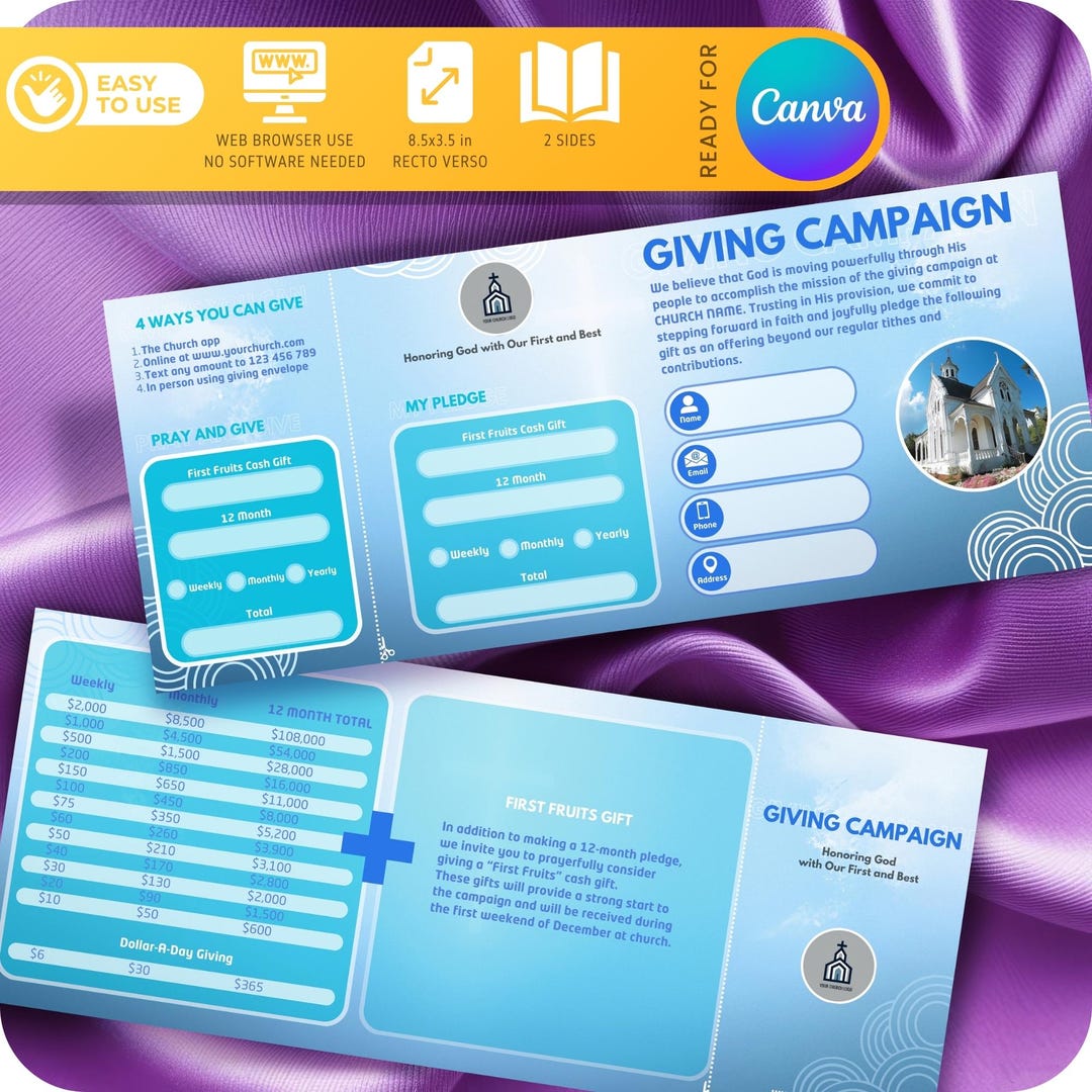Church Giving Campaign Card Template for Church Fundraiser Support Card ...
