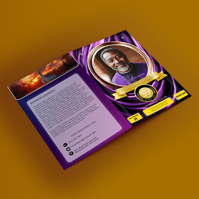 Editable Church Anniversary Program Template, Luxury Purple Gold ...