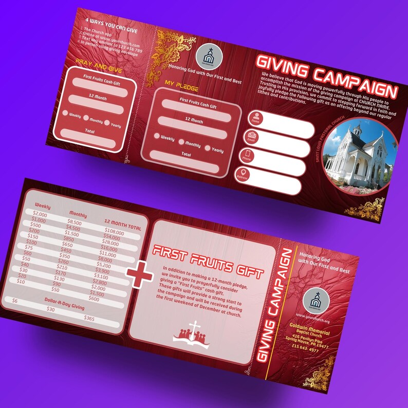 Church Giving Campaign Card Template for Church Fundraiser Modern ...