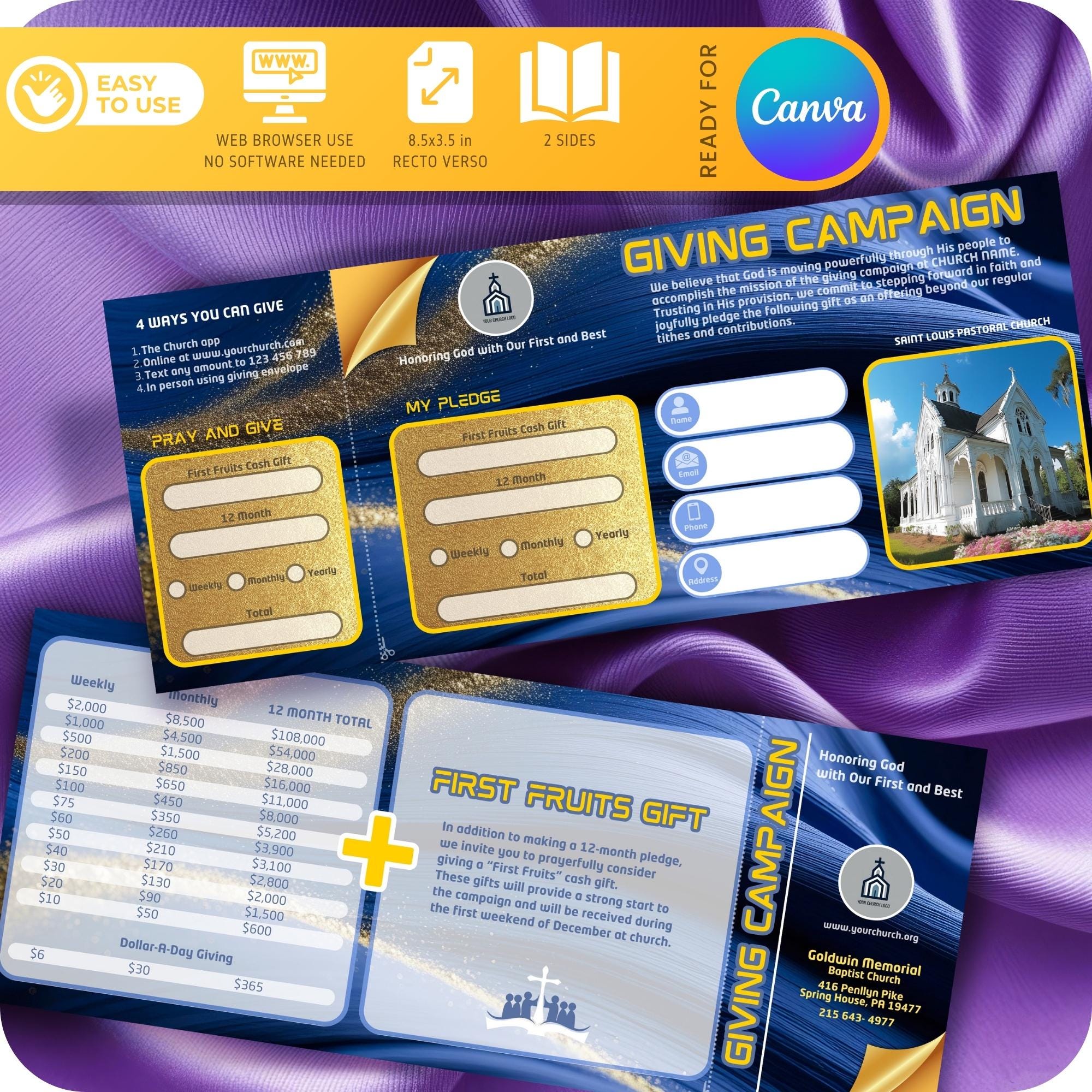 Church Giving Card Campaign Template for Church Fundraiser Support Card ...