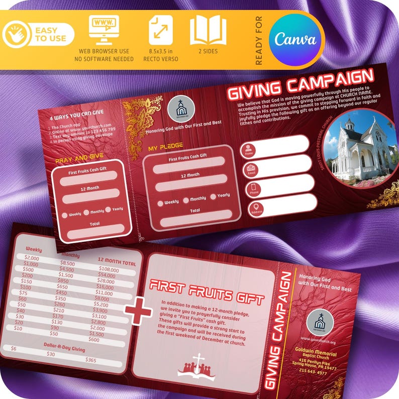 Church Giving Campaign Card Template for Church Fundraiser Modern ...